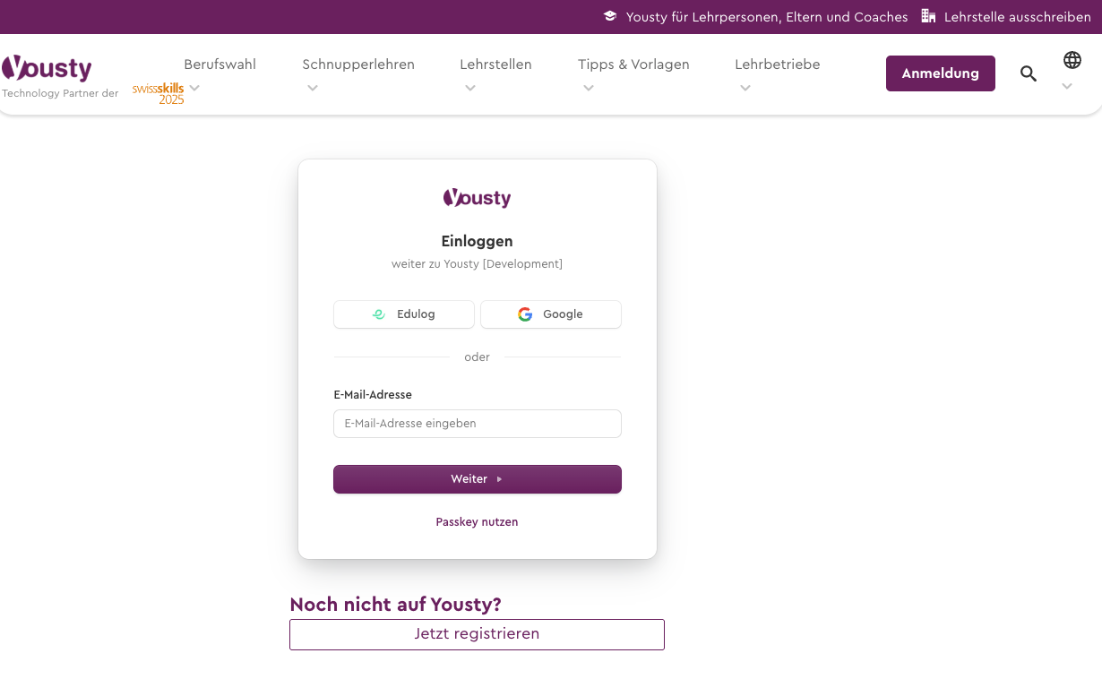 Google- bzw. Edulog-Konto mit Yousty Login verbinden